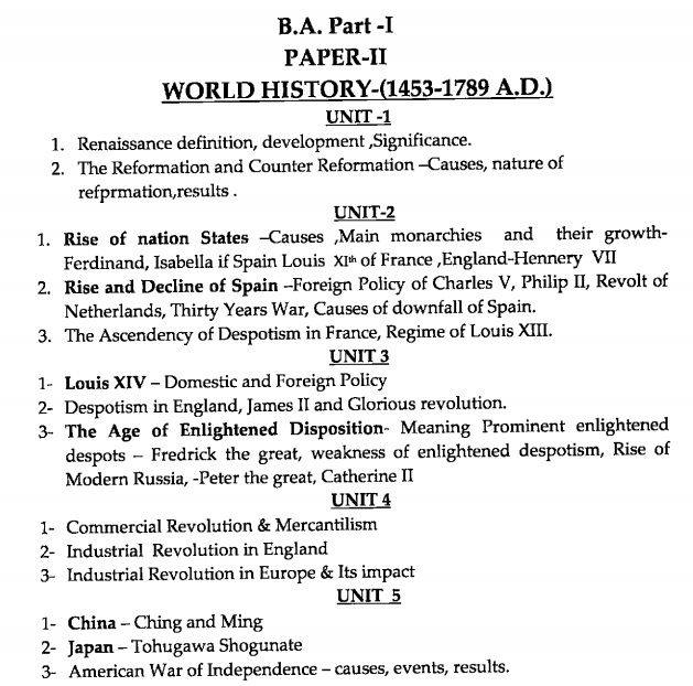BA 1st Year History Syllabus 2022 PDF Download in Hindi + English